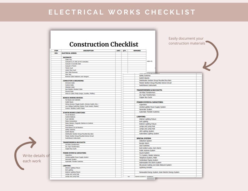 Construction Materials Checklist: Home Building Planner (excel & Google ...