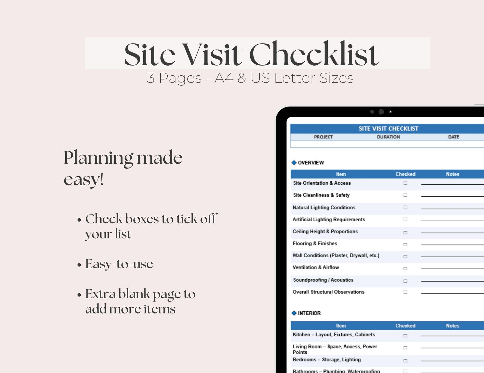 Printable Site Visit Checklist, Printable Interior Design Checklist ...