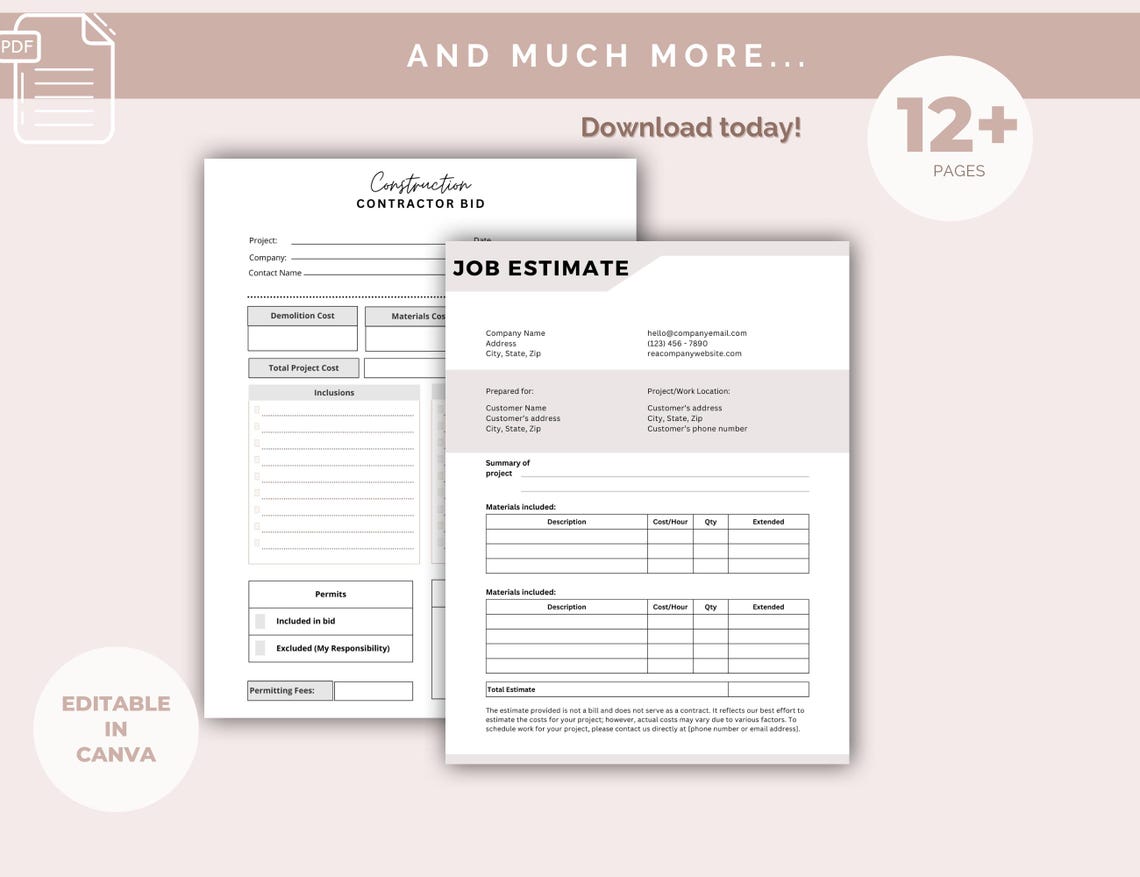Editable Construction Business Forms Template Bundle (canva & PDF) - Etsy