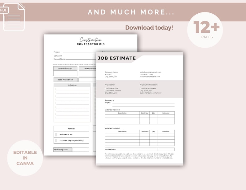 Editable Construction Business Forms Template Bundle (canva & PDF) - Etsy
