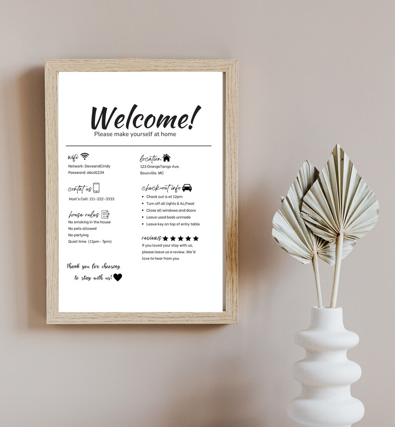 Welcome Sign for Airbnb Hosts, Vacation Rental Printable, Guest Arrival ...