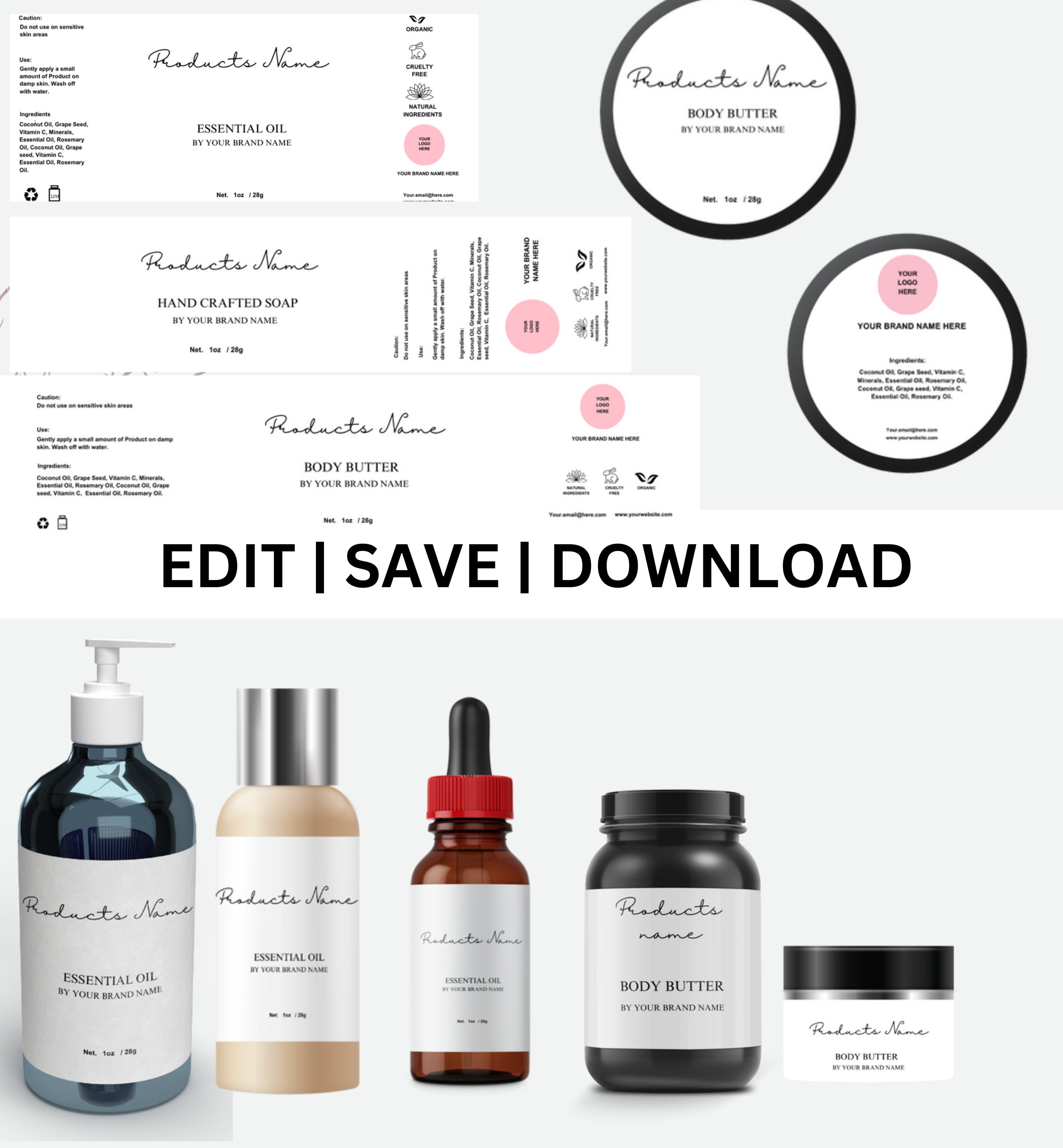 Minimalistic Label Templates for Cosmetic Products, Including Body ...