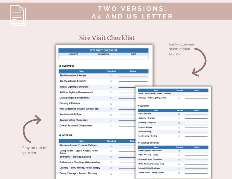 Printable Site Visit Checklist, Printable Interior Design Checklist ...