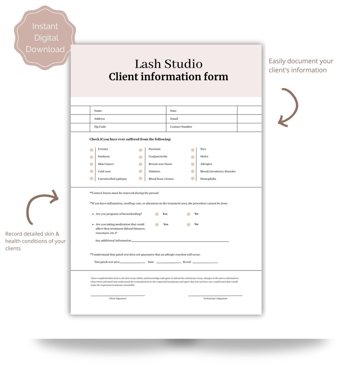Lash Client Intake Form | Lash Consultation Form Esthetician Form ...