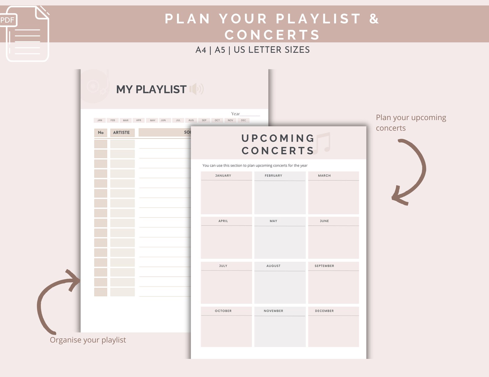 Music Journal, Music Planner, My Playlist, Concerts Tracker, Printable ...