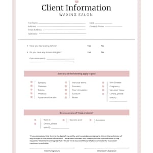 Waxing Client Intake Form: Esthetician Consultation (A4, A5) (canva Editable) (digital Download ...