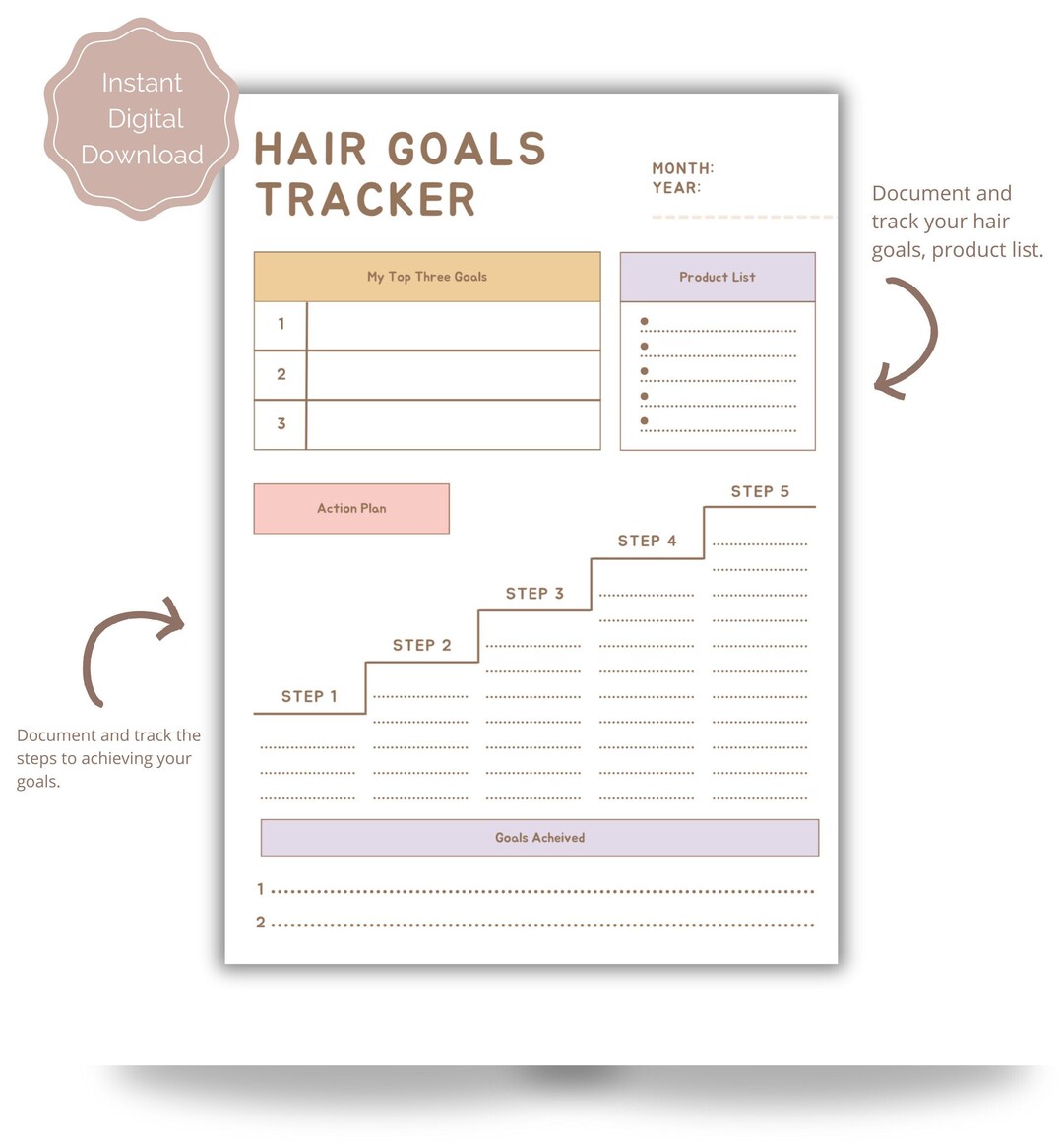 Natural Hair Goals Tracker: Journal & Planner (PDF Download) - Etsy