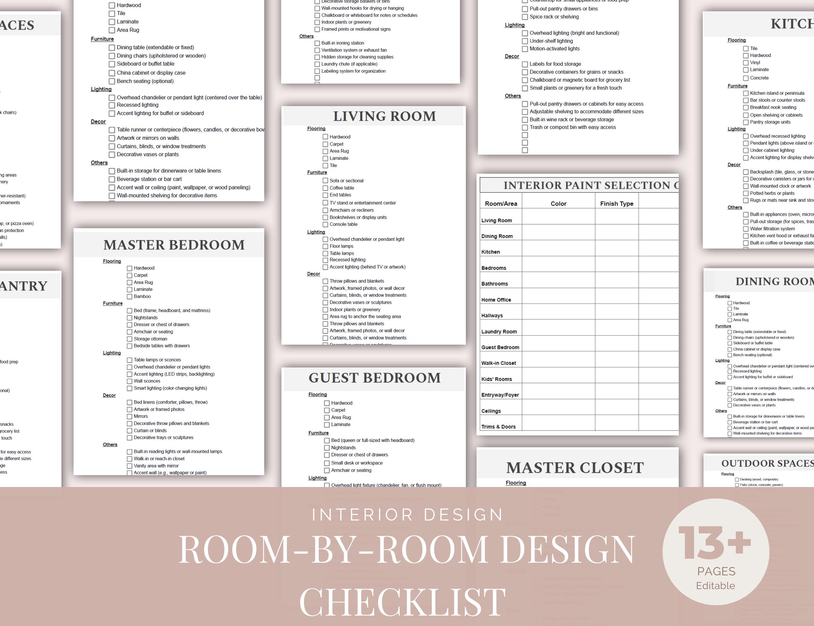 Interior Design Checklist: Room-by-room Home Planner (digital Download ...