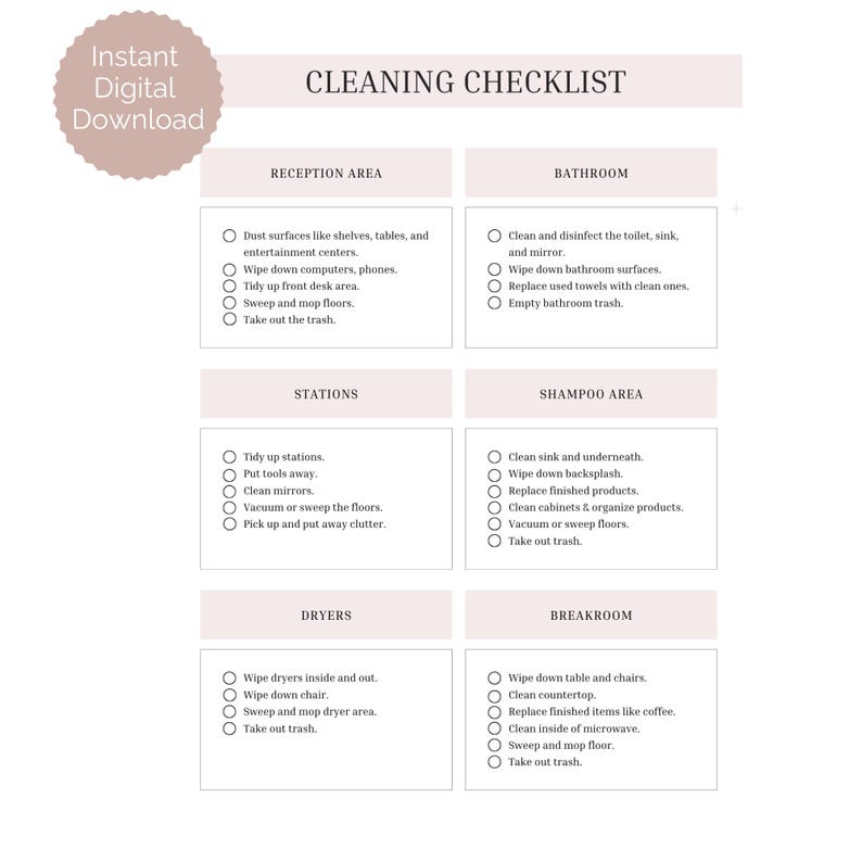Salon Cleaning Checklist: Editable Canva Template (A4) (digital ...