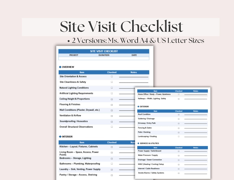 Printable Site Visit Checklist, Printable Interior Design Checklist ...