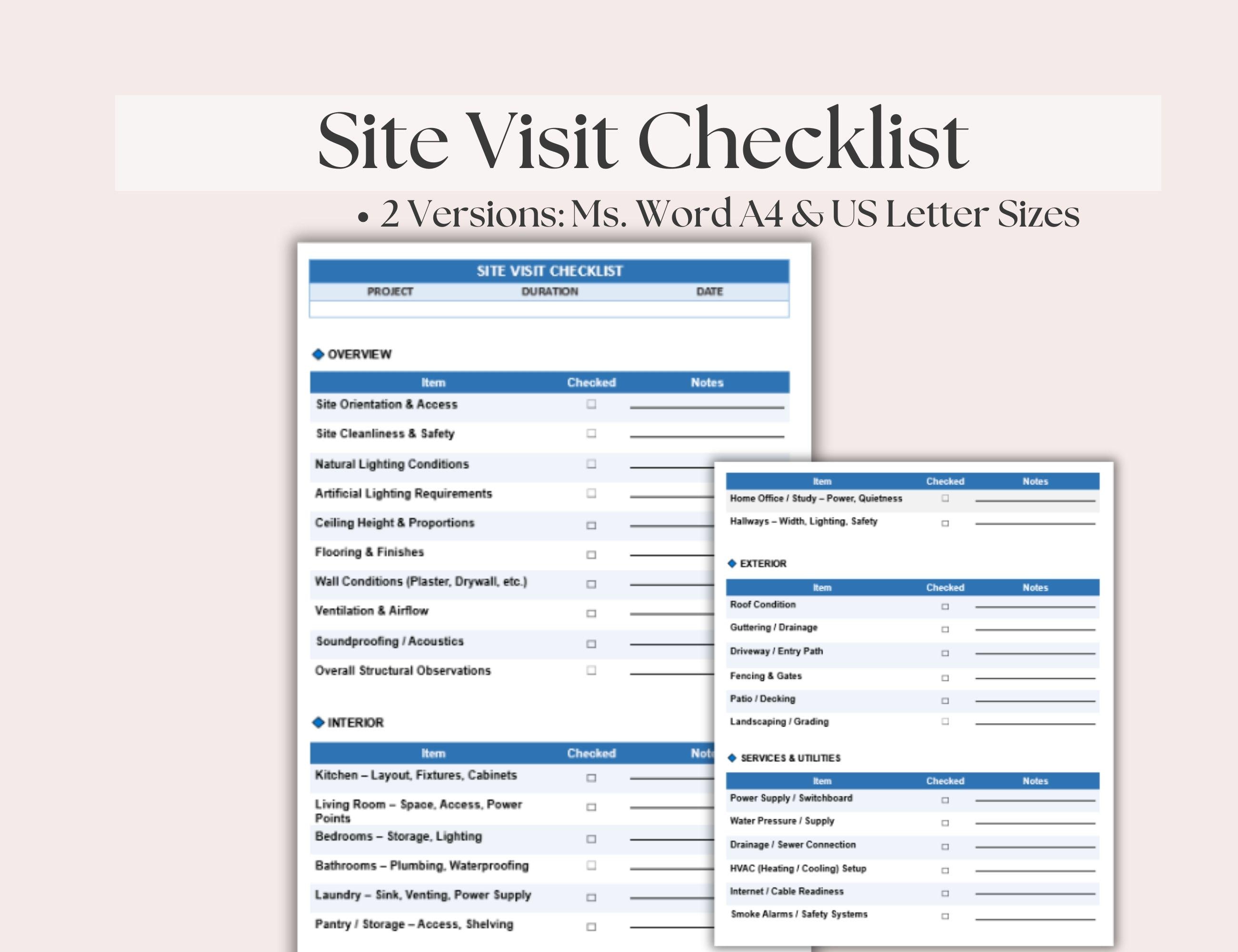Printable Site Visit Checklist, Printable Interior Design Checklist ...