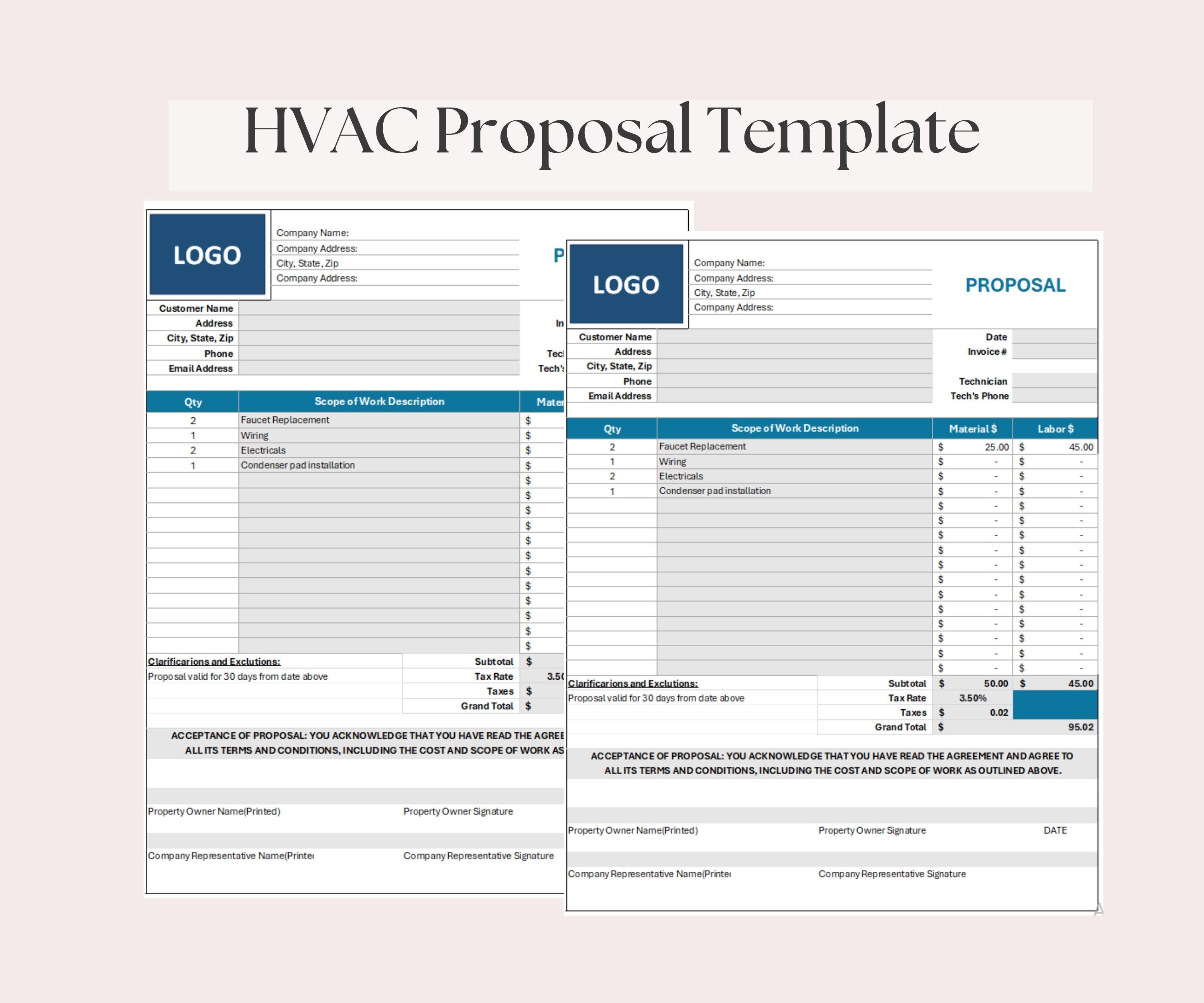 HVAC Estimate Proposal Template in Excel, HVAC Contractor Quote Form ...