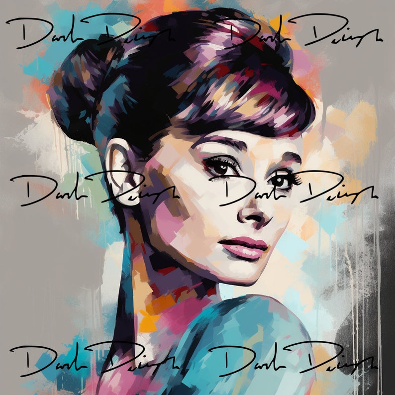 Audrey Hepburn Painting PNG, Retro Art - Etsy