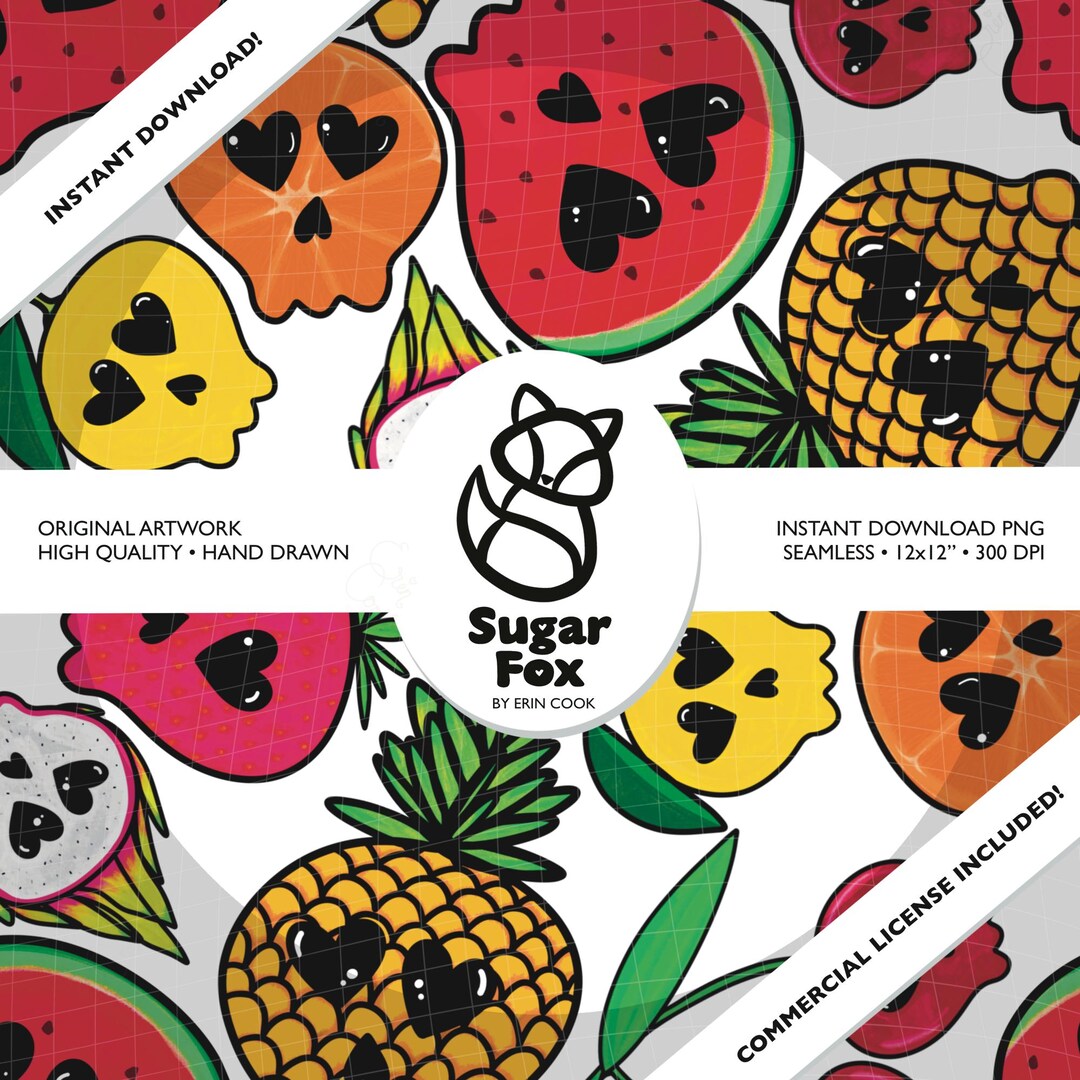 Freaky Fruit Digital Paper | Surface Design | Instant Download PNG File ...