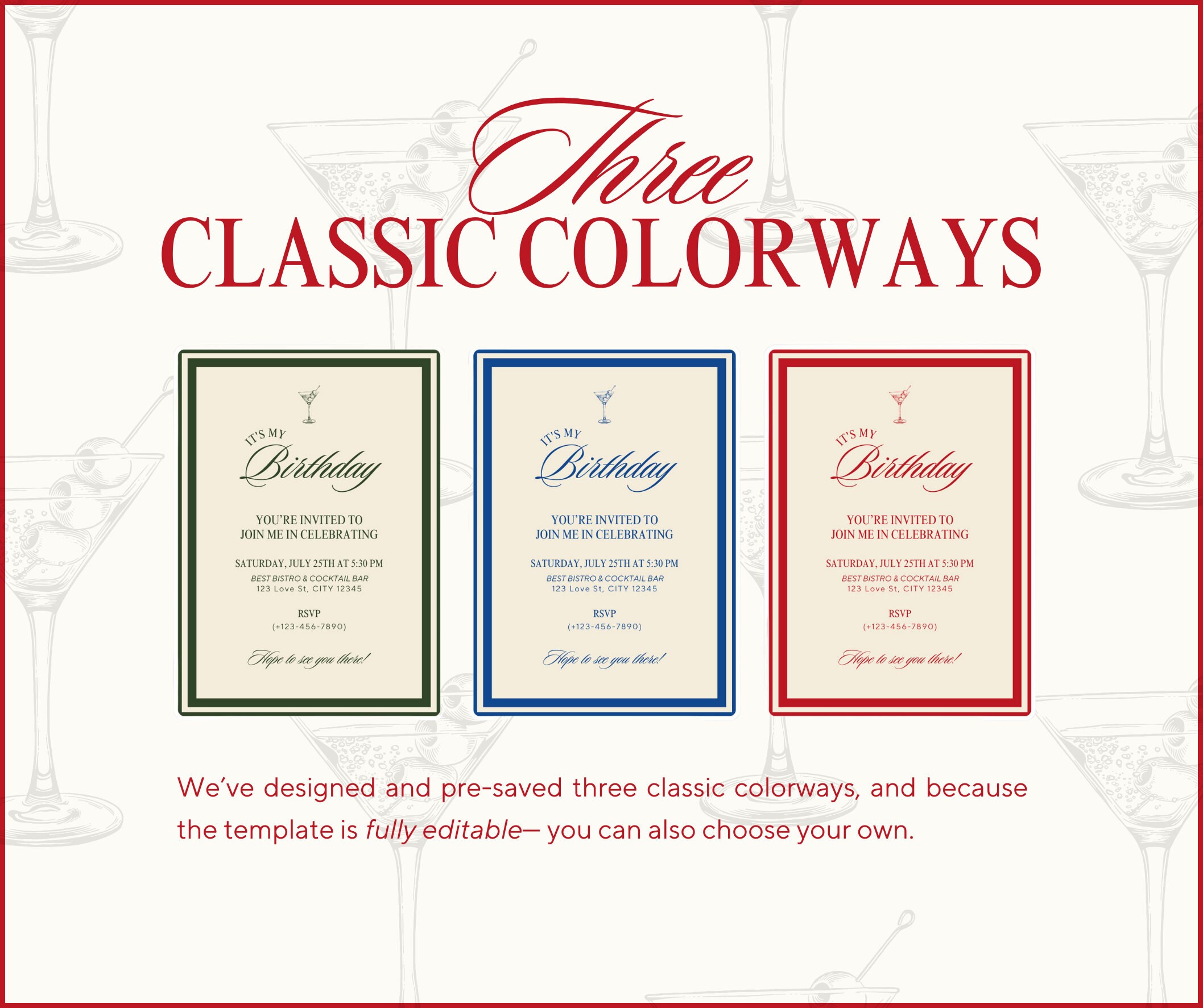 Invitations Classic Old Money Aesthetic, Chic Martini Theme, Cherry Red ...