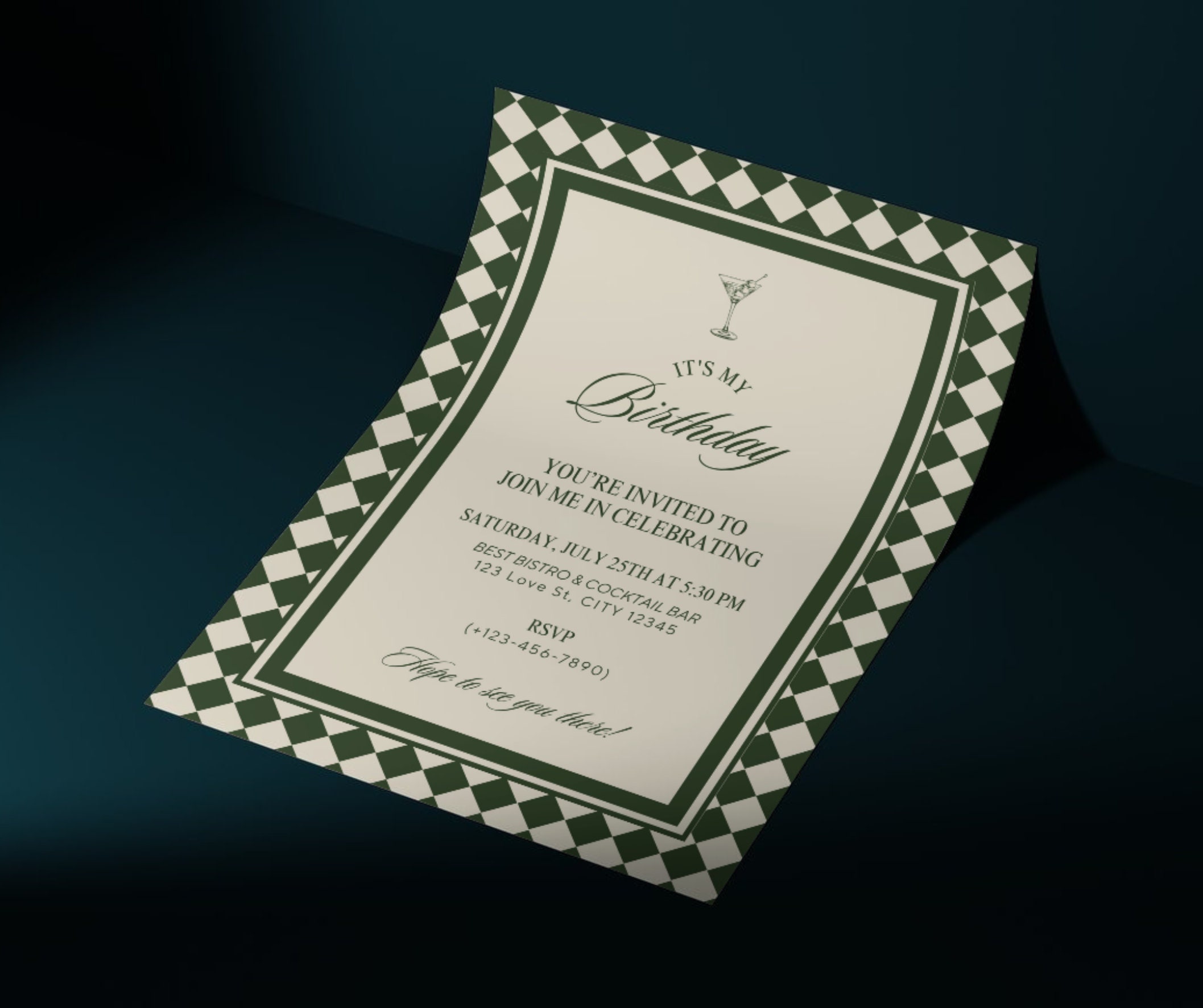 Invitations - Old Money Classic Themed, Martini, Restaurant Aesthetic ...