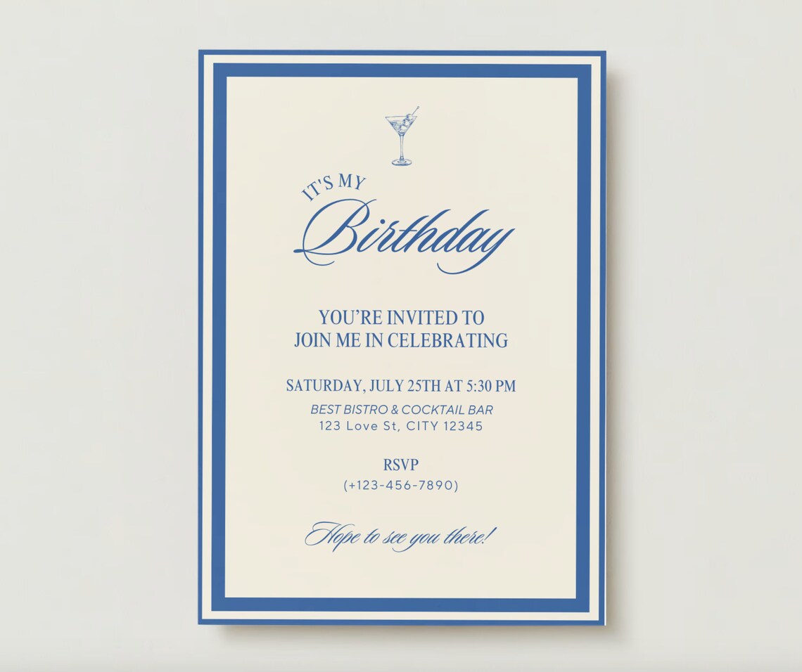 Invitations - Classic Old Money Aesthetic, Chic Martini Theme, Cherry ...