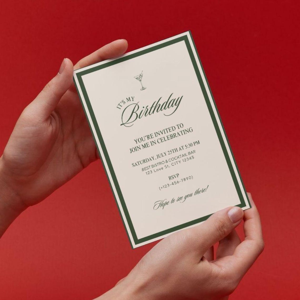 Invitations - Classic Old Money Aesthetic, Chic Martini Theme, Cherry ...