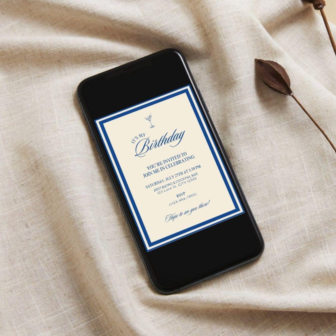 Invitations - Classic Old Money Aesthetic, Chic Martini Theme, Cherry ...