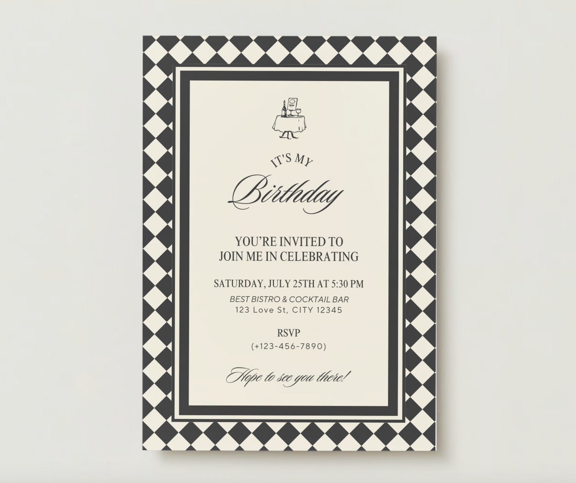Invitations - Old Money Classic Themed, Martini, Restaurant Aesthetic ...