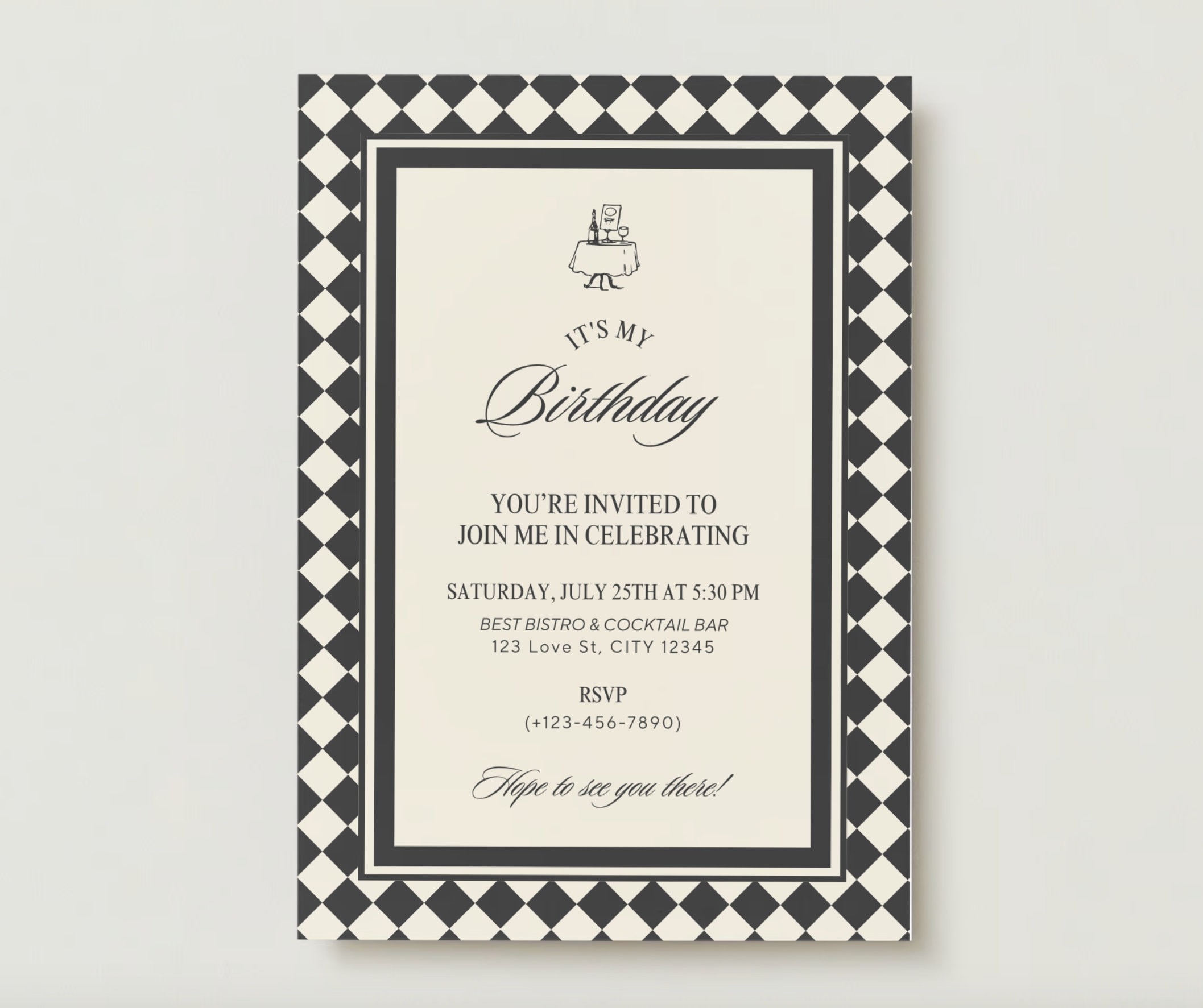 Invitations - Old Money Classic Themed, Martini, Restaurant Aesthetic ...