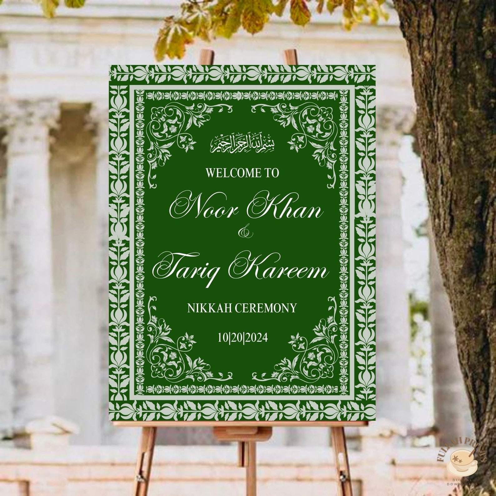 Emerald Green Elegant Nikkah Welcome Sign, Dark Green Nikkah Ceremony ...