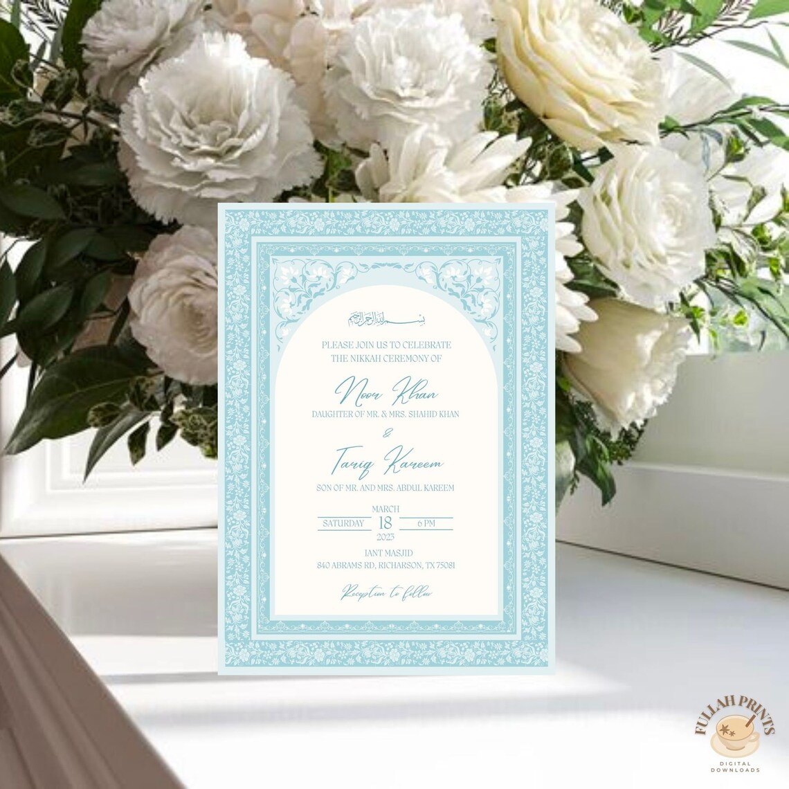 Blue Elegant and Luxurious Nikkah Invitation, Pastel Blue Nikkah Evite ...