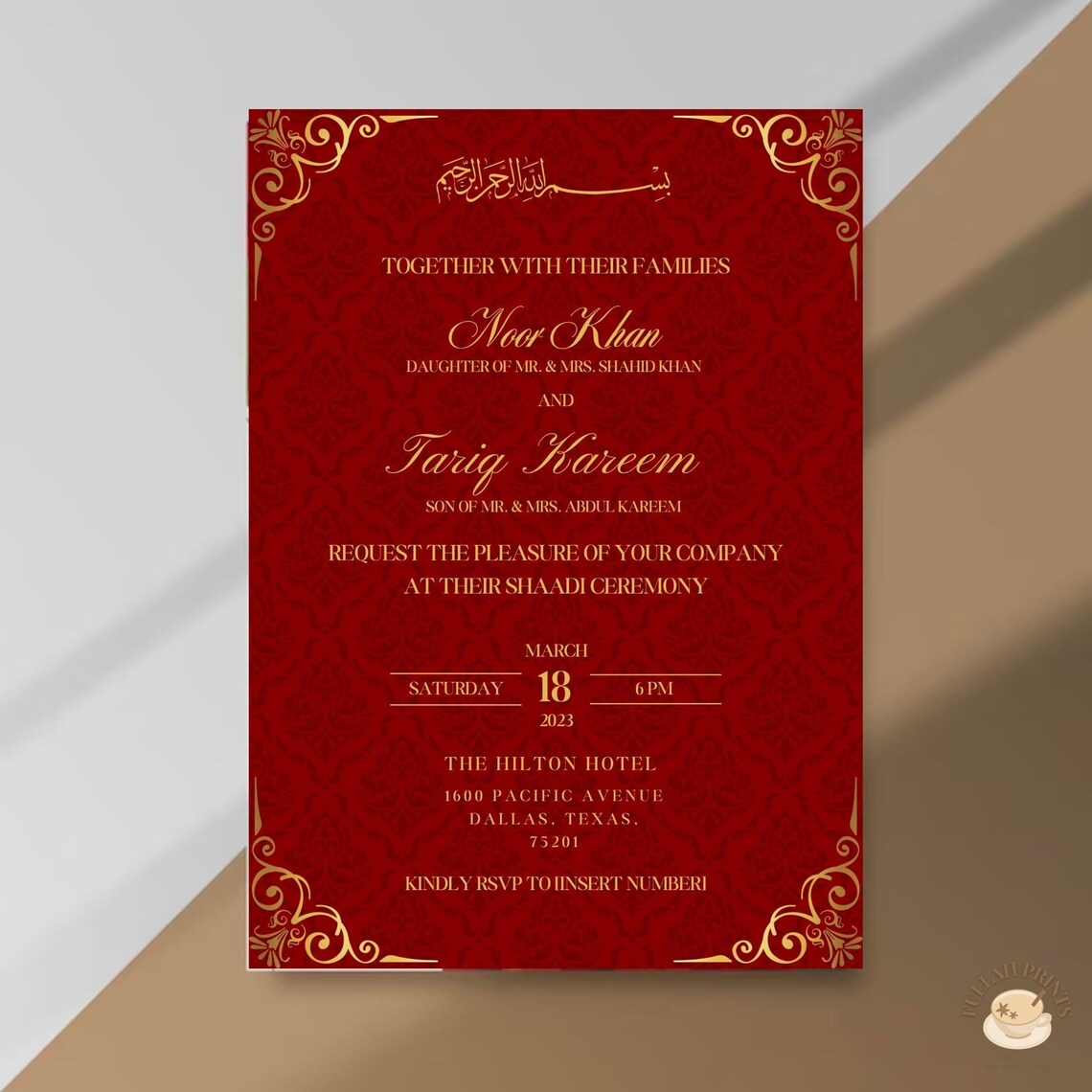 Red and Gold Islamic Wedding Invitation, Editable Islamic Wedding ...