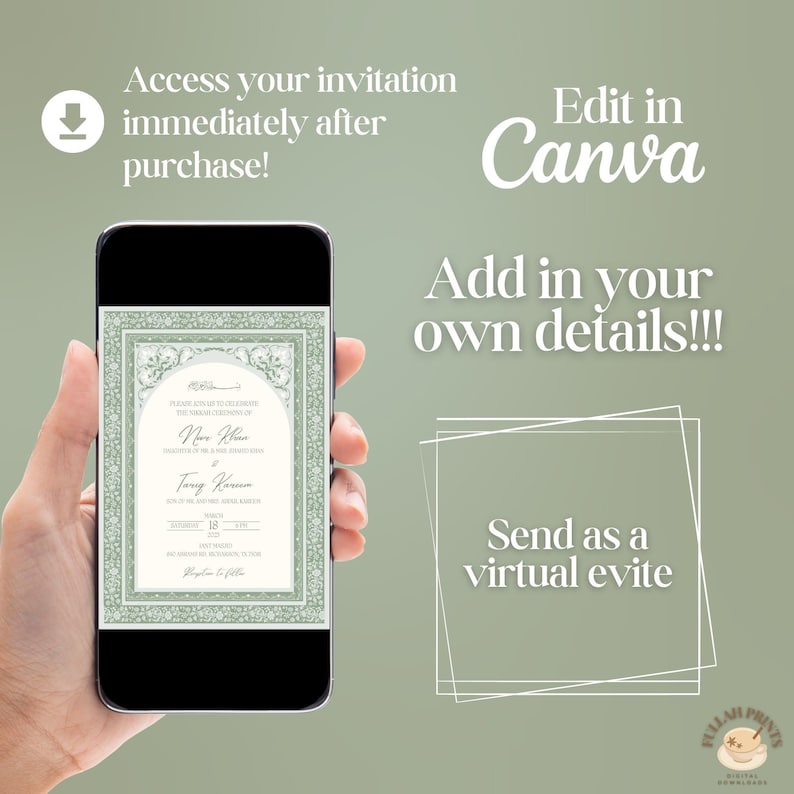 Sage Green Elegant and Luxurious Nikkah Invitation, Nikkah Evite ...