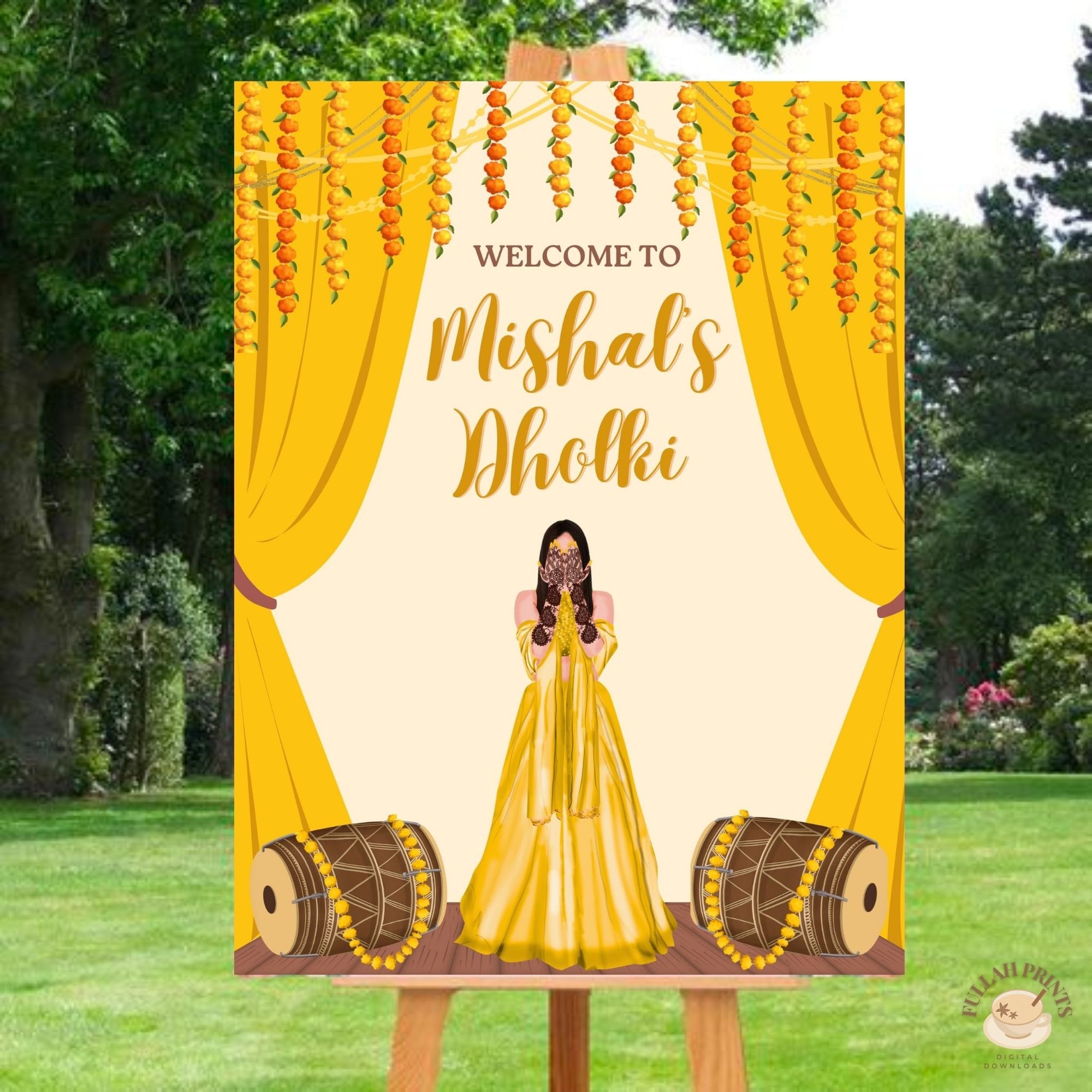 Yellow Marigold Dholki Welcome Sign, Mayoun Welcome Sign, Dholki Sign ...