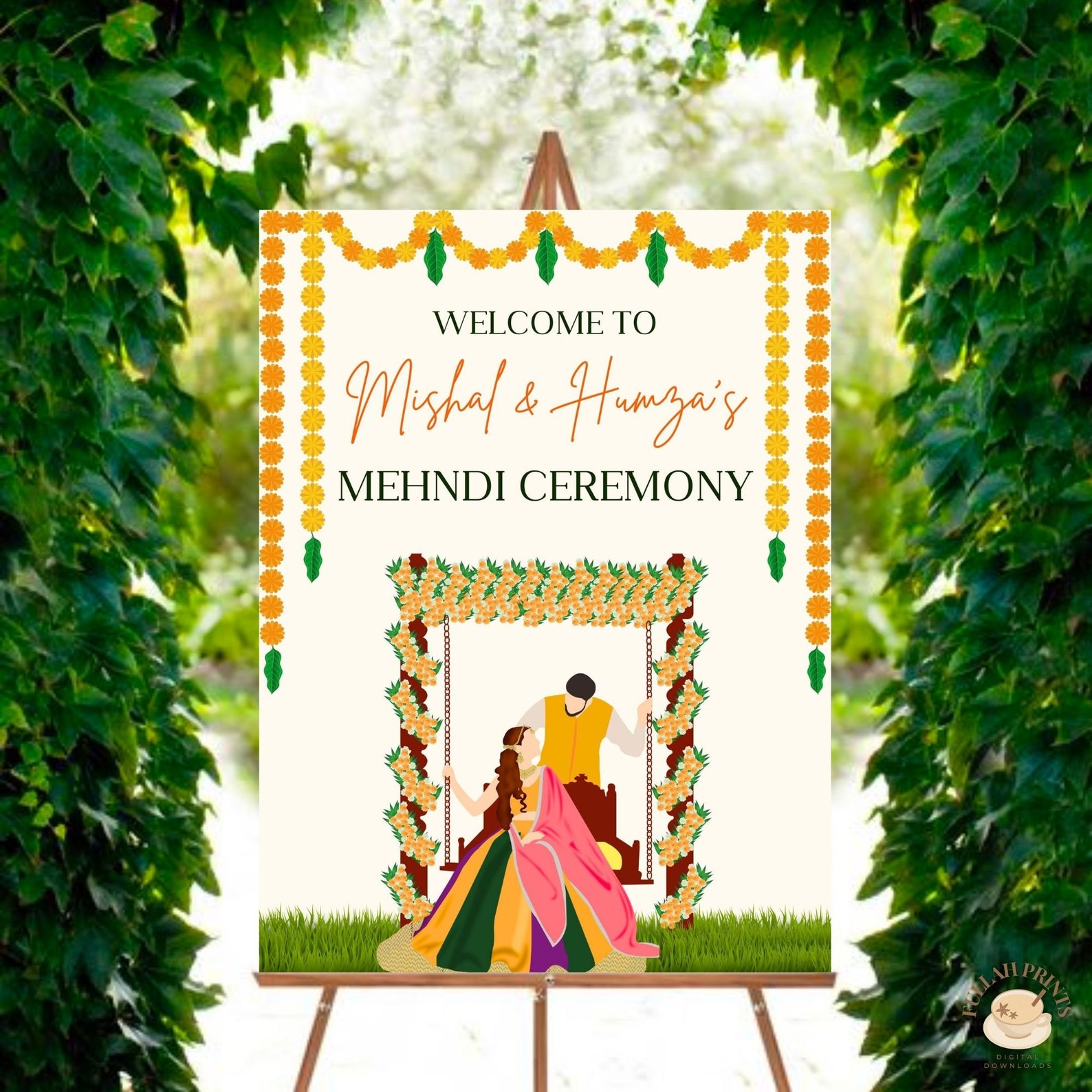 Outdoor Mehndi Welcome Sign, Mayoun Sign, Desi Couple on Swing, Haldi ...