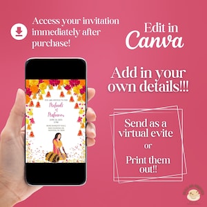 Floral Mehndi Invitation, Dholki Invitation, Editable Template, Mehndi ...
