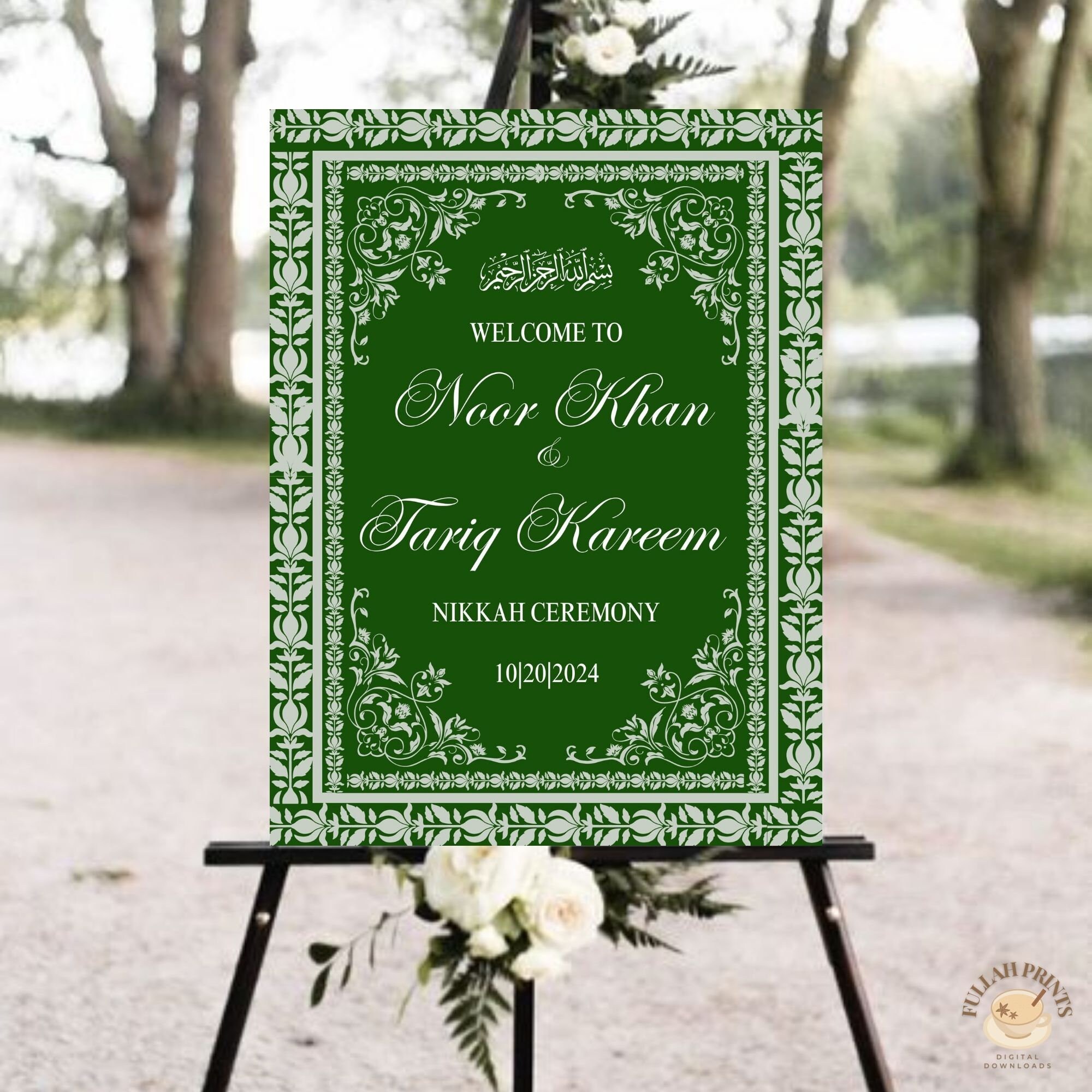 Emerald Green Elegant Nikkah Welcome Sign, Dark Green Nikkah Ceremony ...
