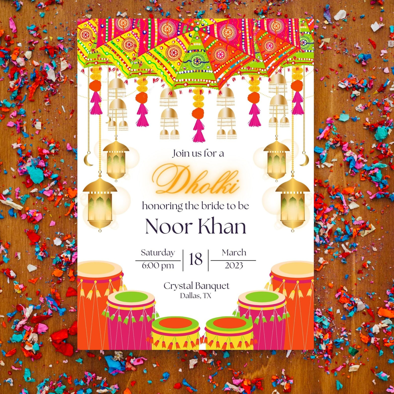 Dholki Invitation, Dholki Evite, Dholki Invitation Template, Editable ...