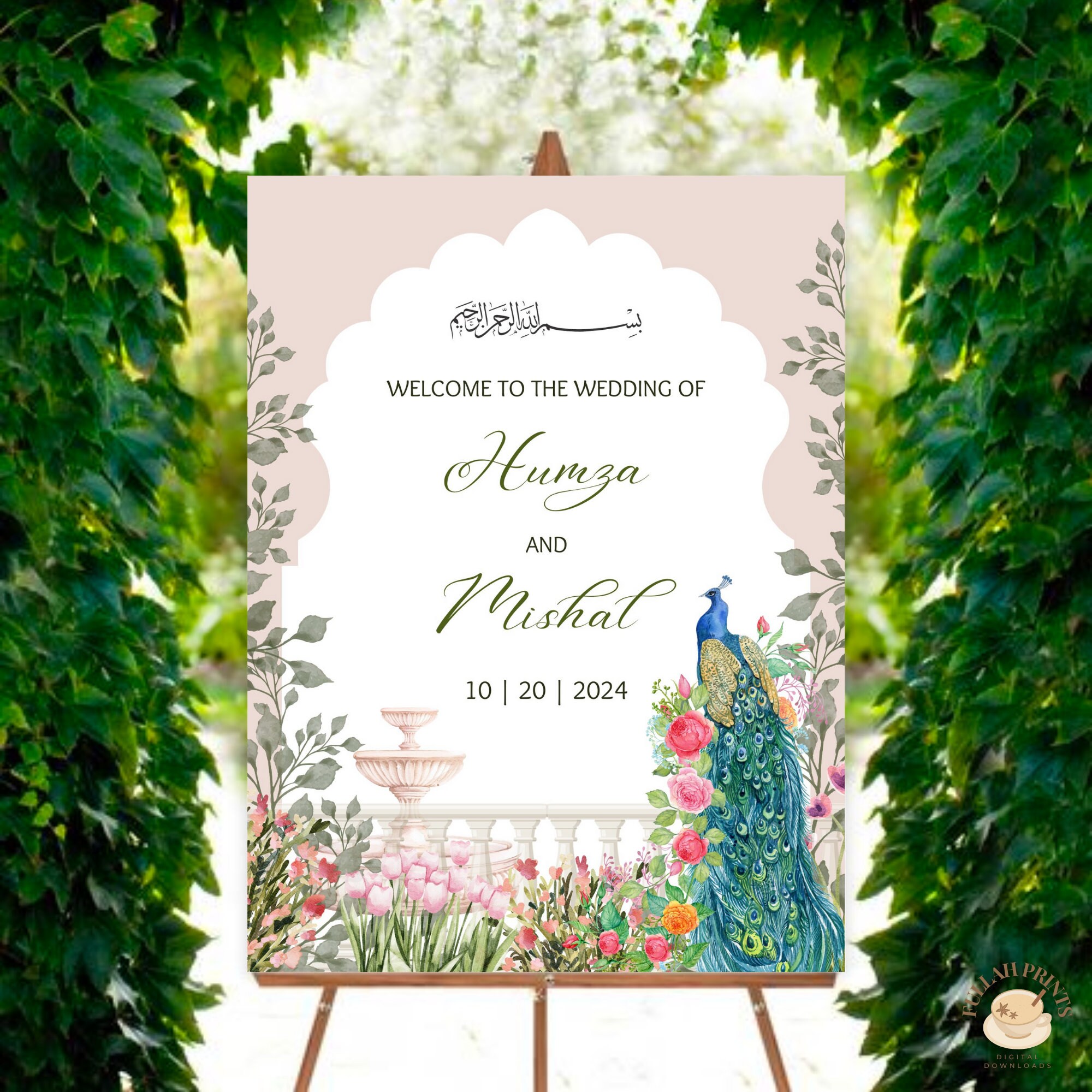 Floral and Greenery Islamic Welcome Sign, Nikkah Welcome Sign, Pastel ...