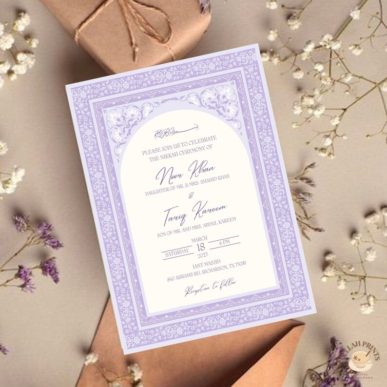 Purple Elegant and Luxurious Nikkah Invitation, Pastel Nikkah Evite ...