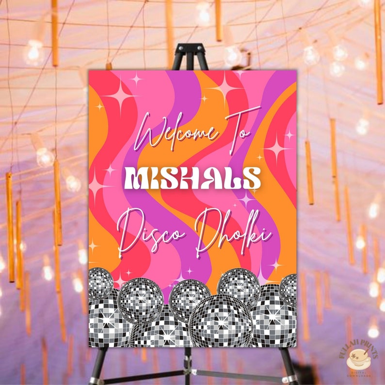 Disco Dholki Welcome Sign: Personalized Printable Poster (digital ...