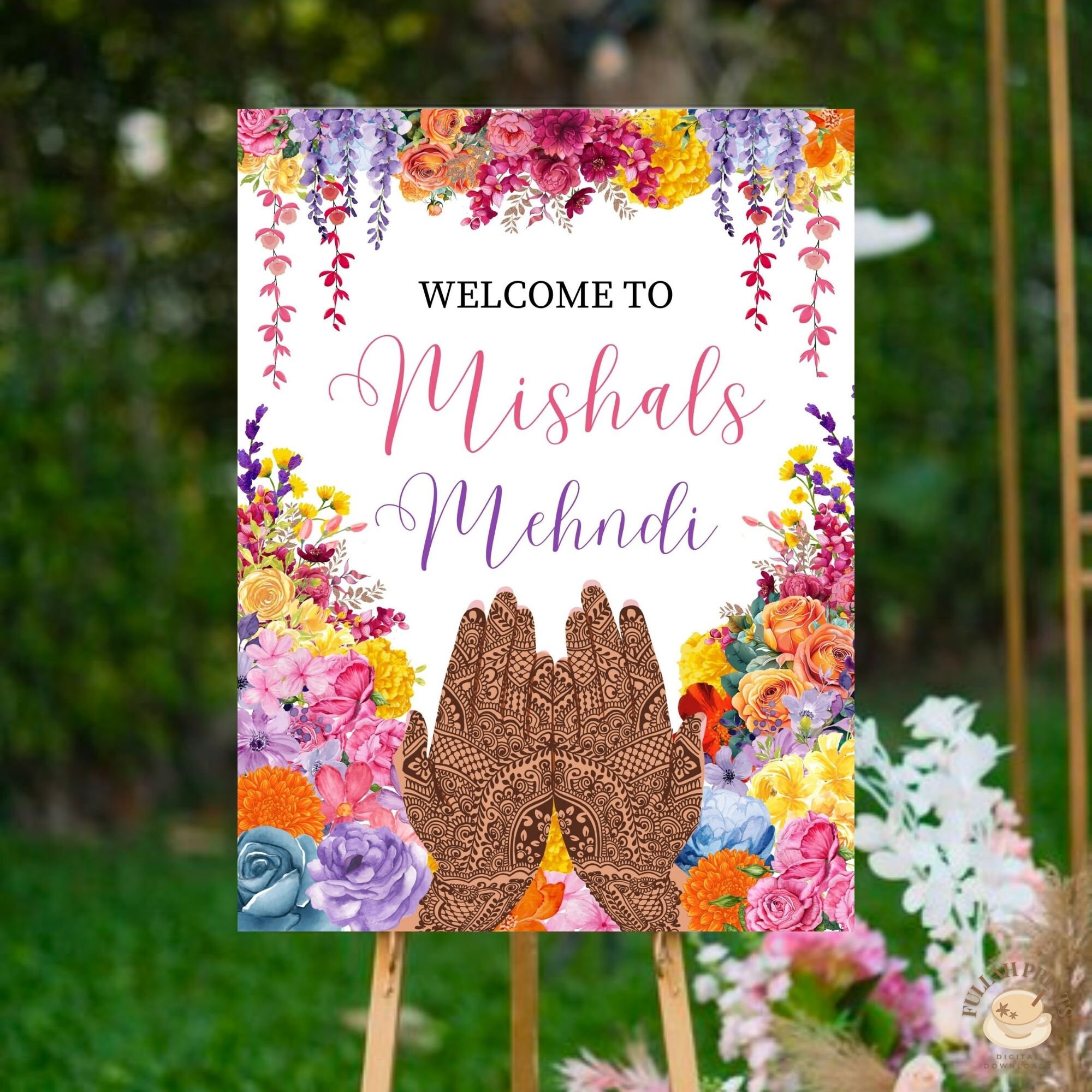 Colorful Floral Mehndi Welcome Sign, Dholki Sign, Mehndi Sign, Mehndi ...