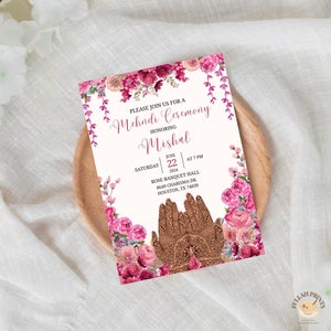 Pink Floral Mehndi Invitation, Floral Mehndi Invite, Henna Invite ...