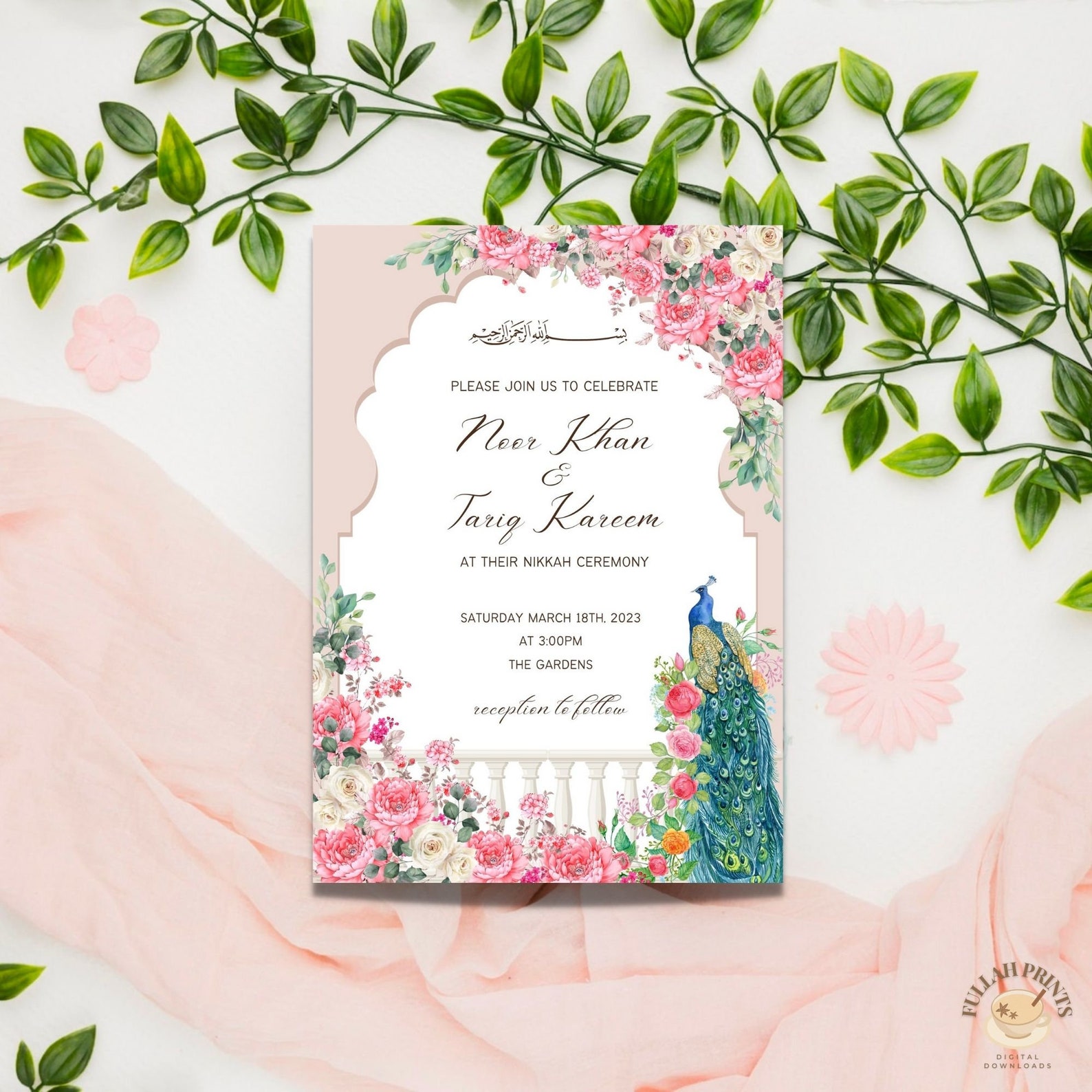 Floral Nikkah Invitation, Islamic Wedding Invitation, Pink Nikkah ...