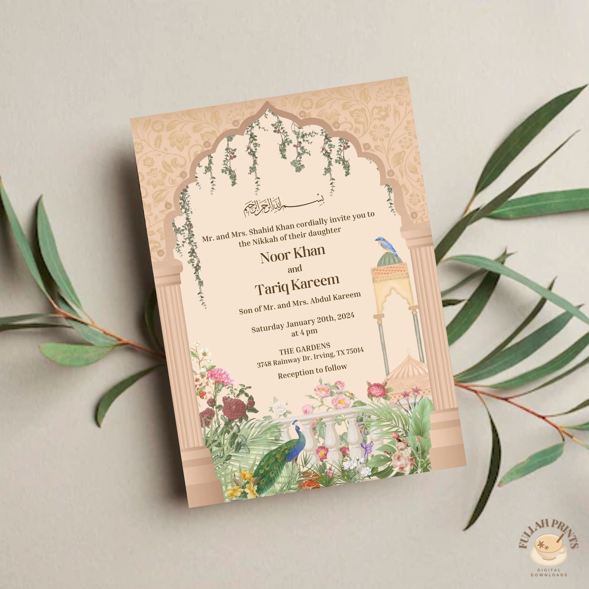Vintage Garden Nikkah Invitation, Islamic Wedding Invitation Template ...
