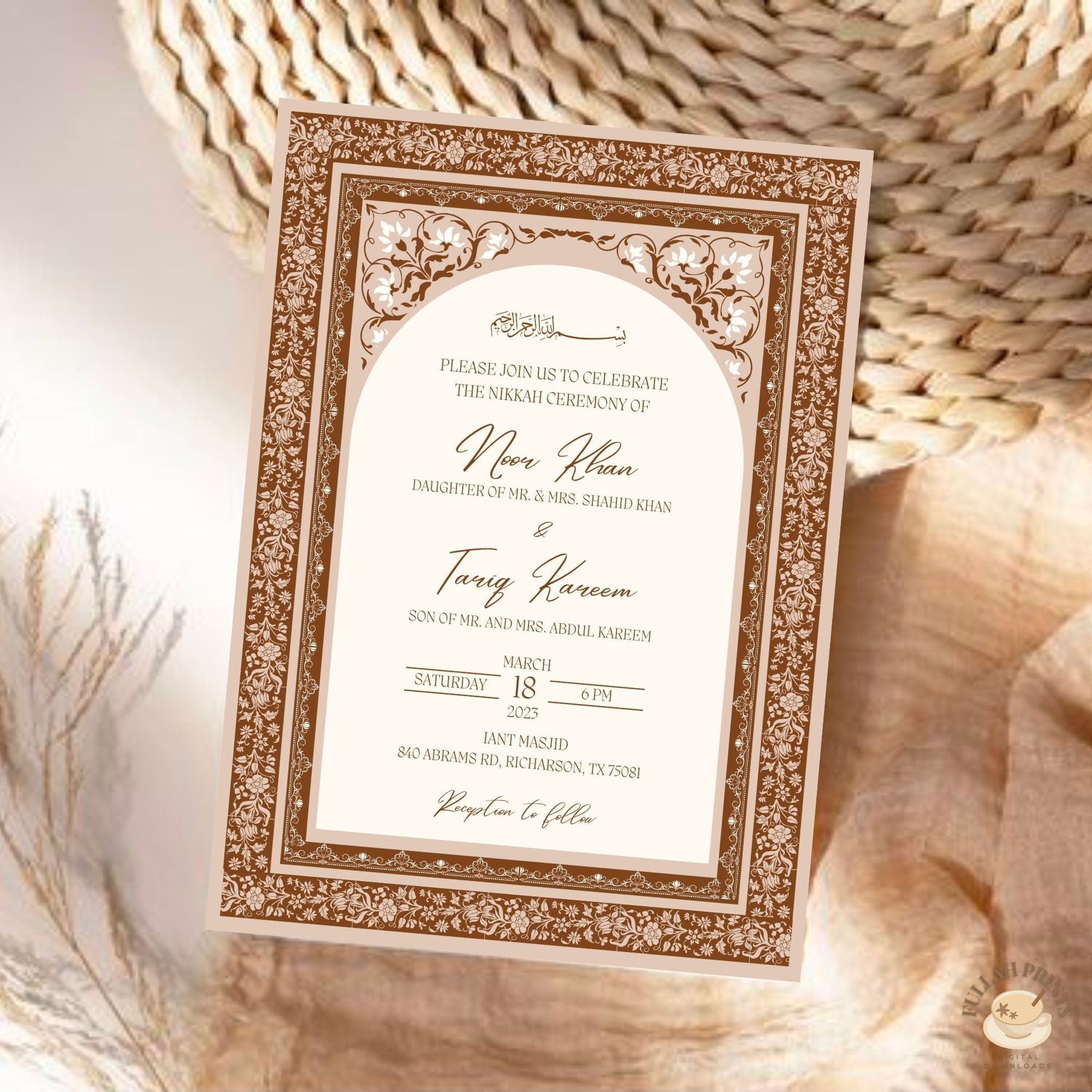 Brown Elegant and Luxurious Nikkah Invitation, Neutral Nikkah Invite ...