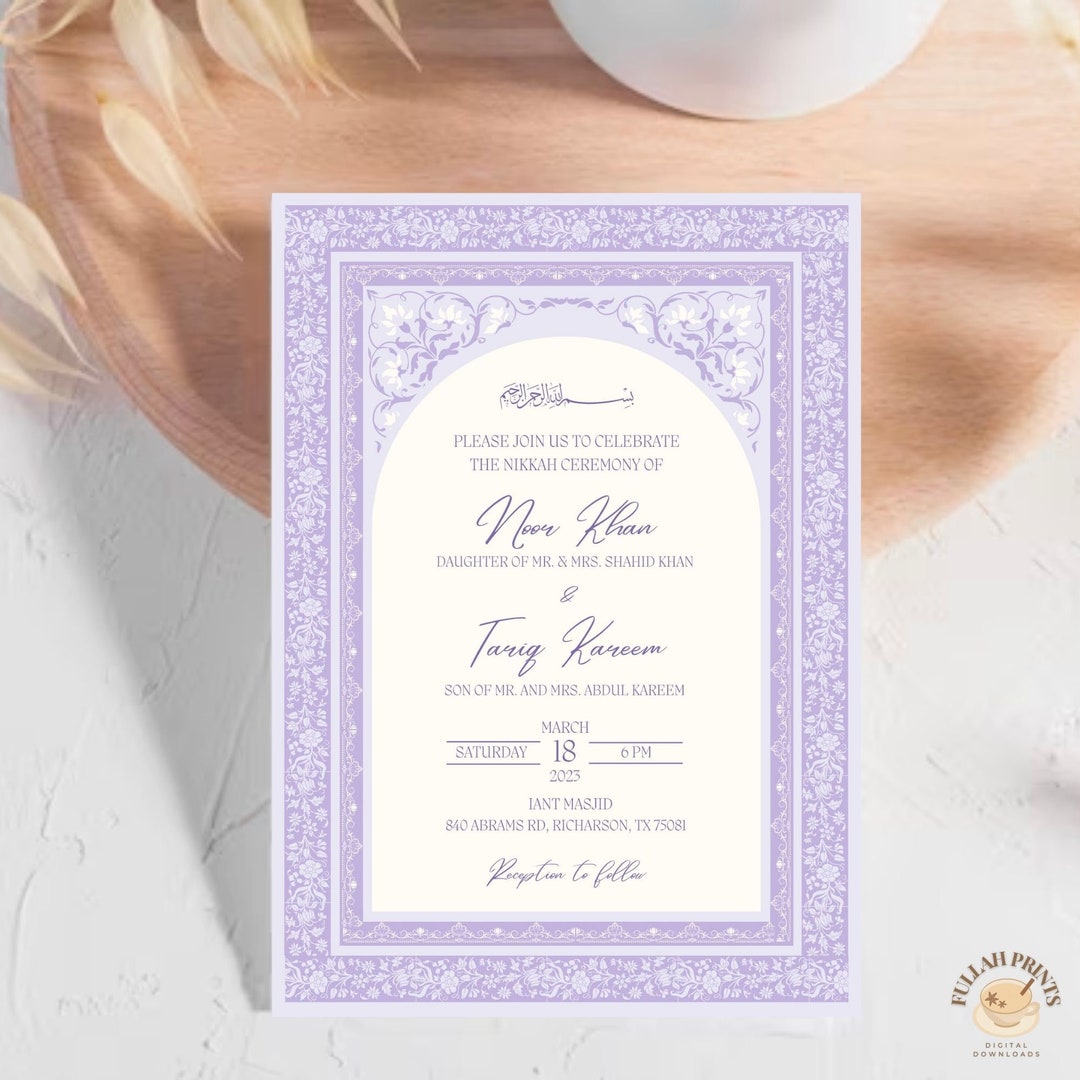 Purple Elegant and Luxurious Nikkah Invitation, Pastel Nikkah Evite ...