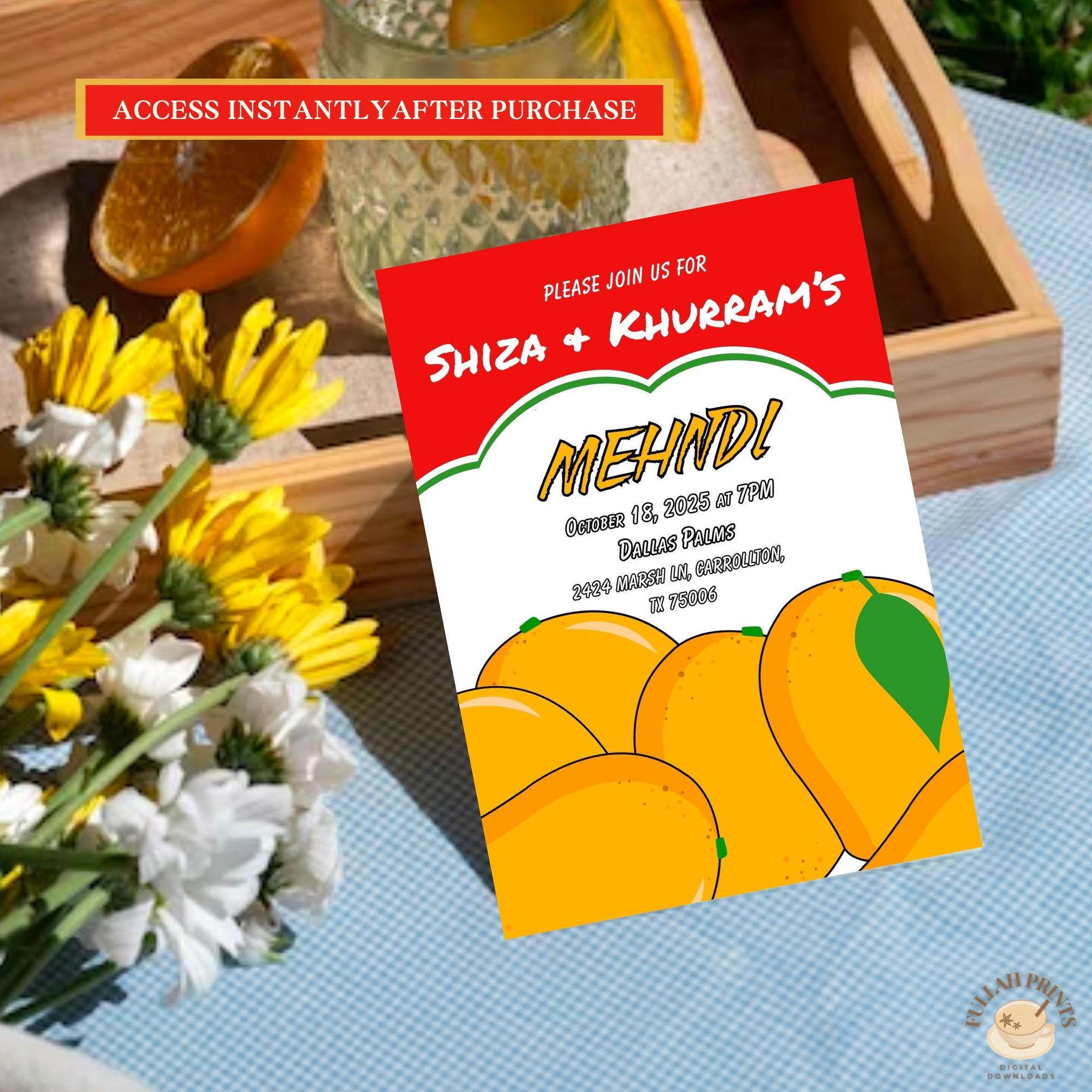 Mango Juice Inspired Mehndi Invitation, Cute and Quirky Mehndi Invite ...