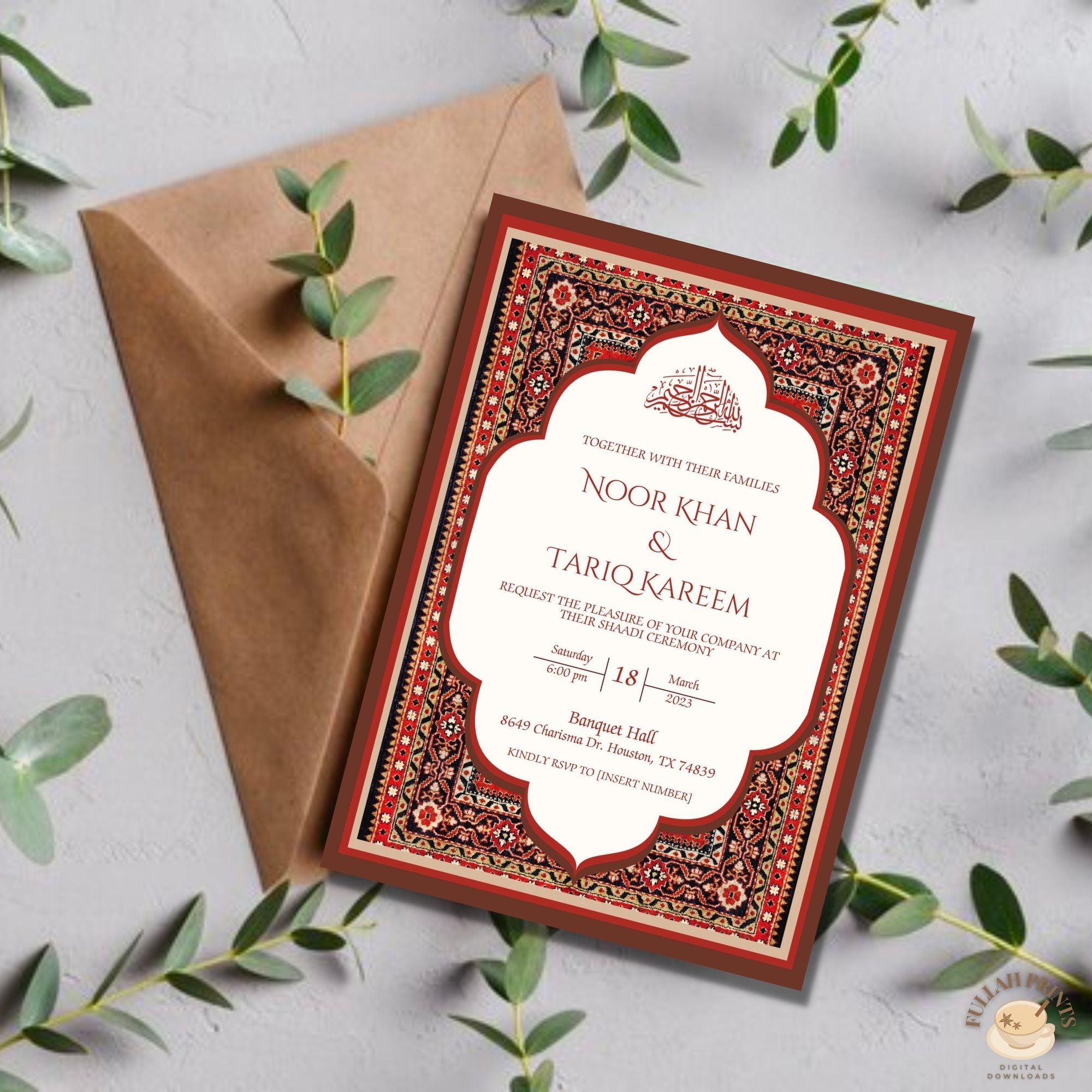 Traditional Islamic Wedding Invitation Shaadi Invitation - Etsy Australia