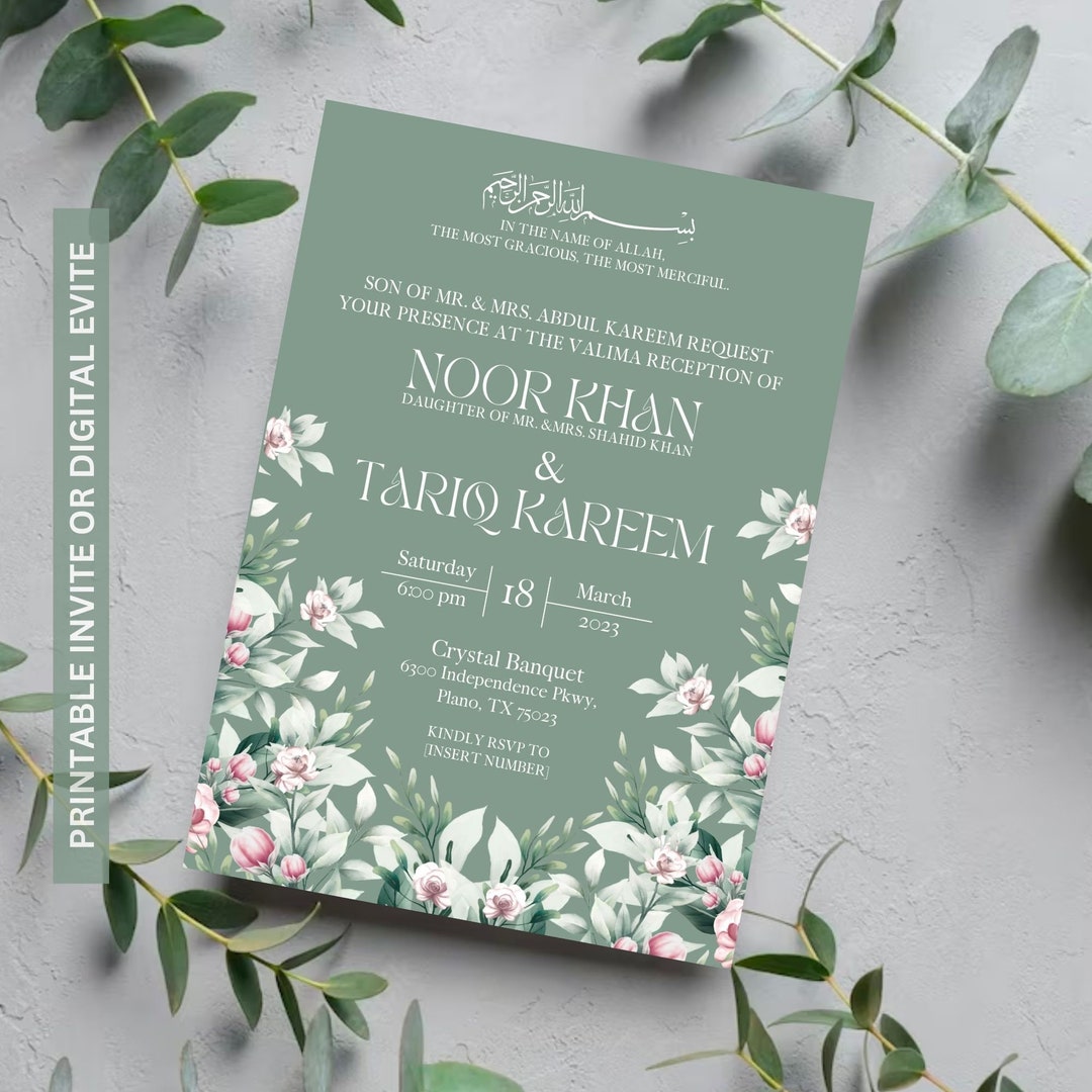 Sage Green Valima Invitation, Editable Template, Digital Valima ...