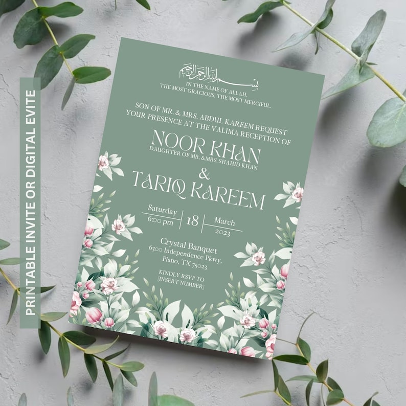 Sage Green Valima Invitation, Editable Template, Digital Valima ...