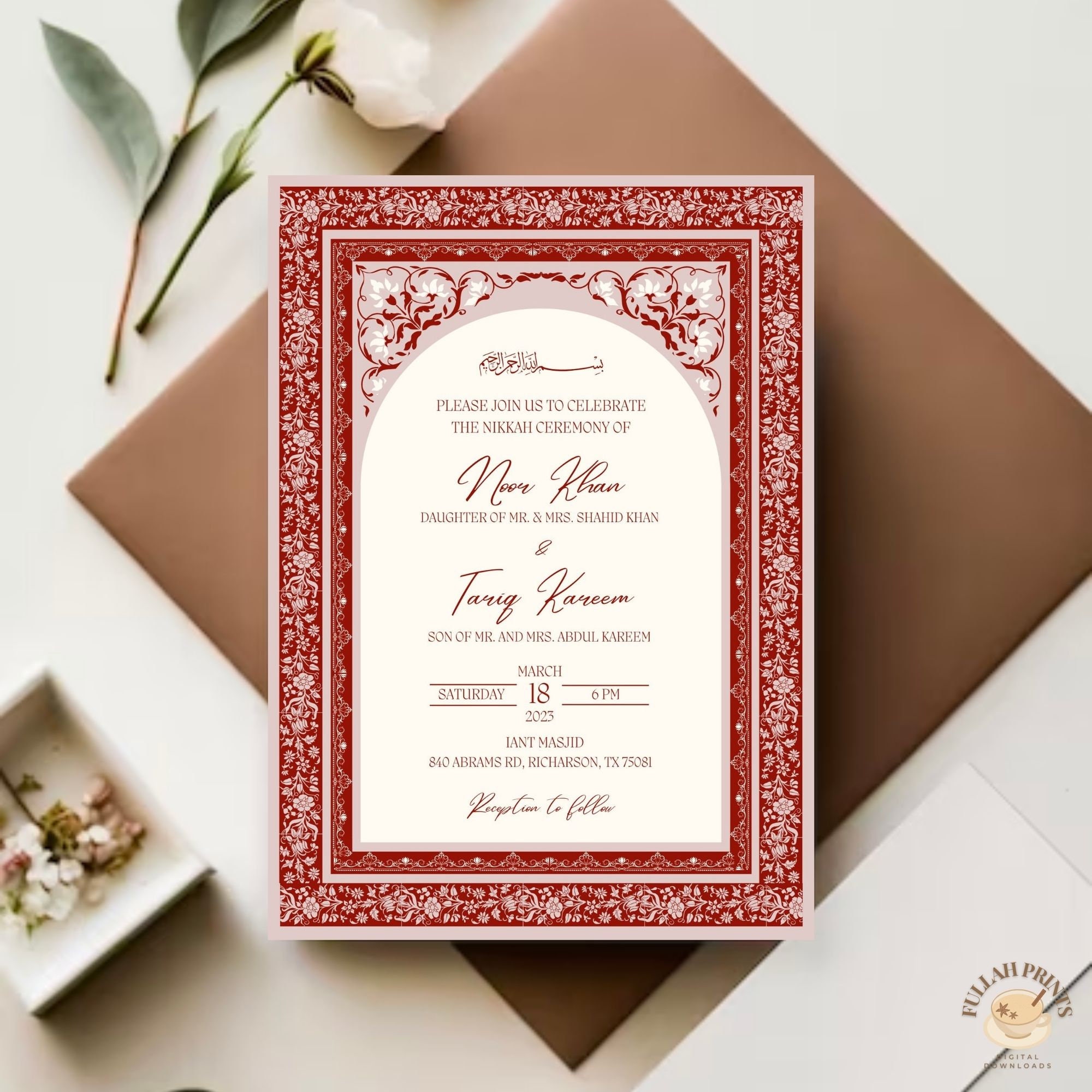 Red Elegant and Luxurious Nikkah Invitation, Maroon Nikkah Invite ...