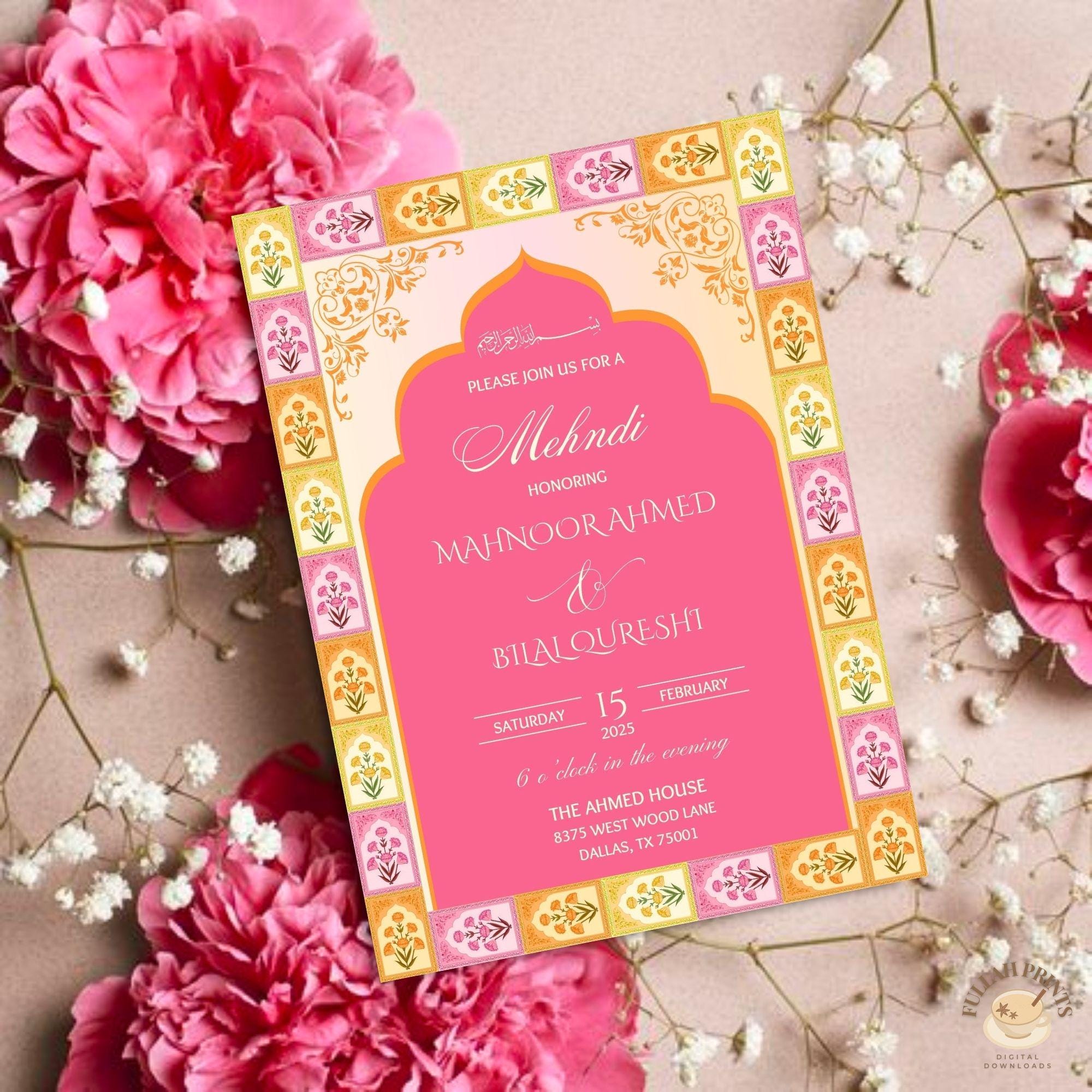 Colorful Mughal Mehndi Invite, Fun and Floral Mehndi Invite, Dholki ...