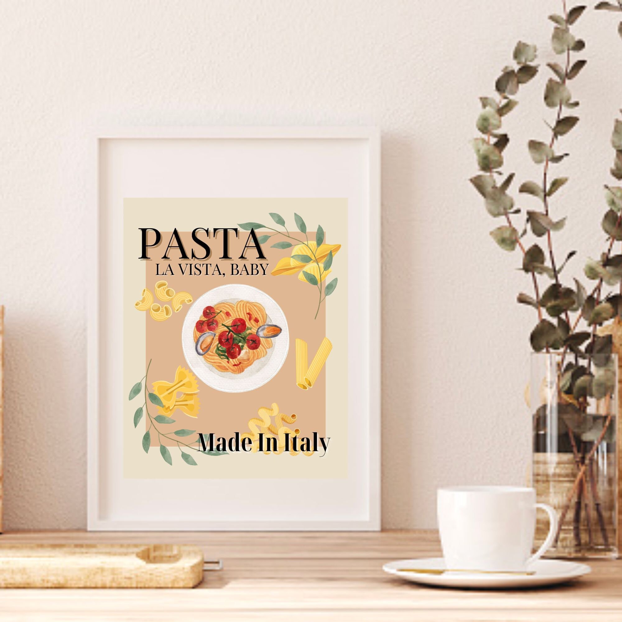 Pasta Print, Pasta Wall Art, Pasta La Vista Baby, Italian Pasta Wall ...
